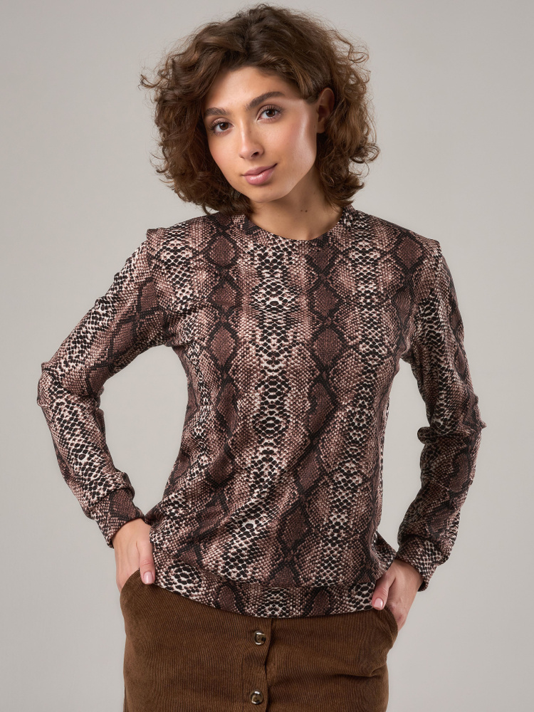 Блузка Женский Sherbi коричневый Длинный, размер 56 приталенный Россия ...