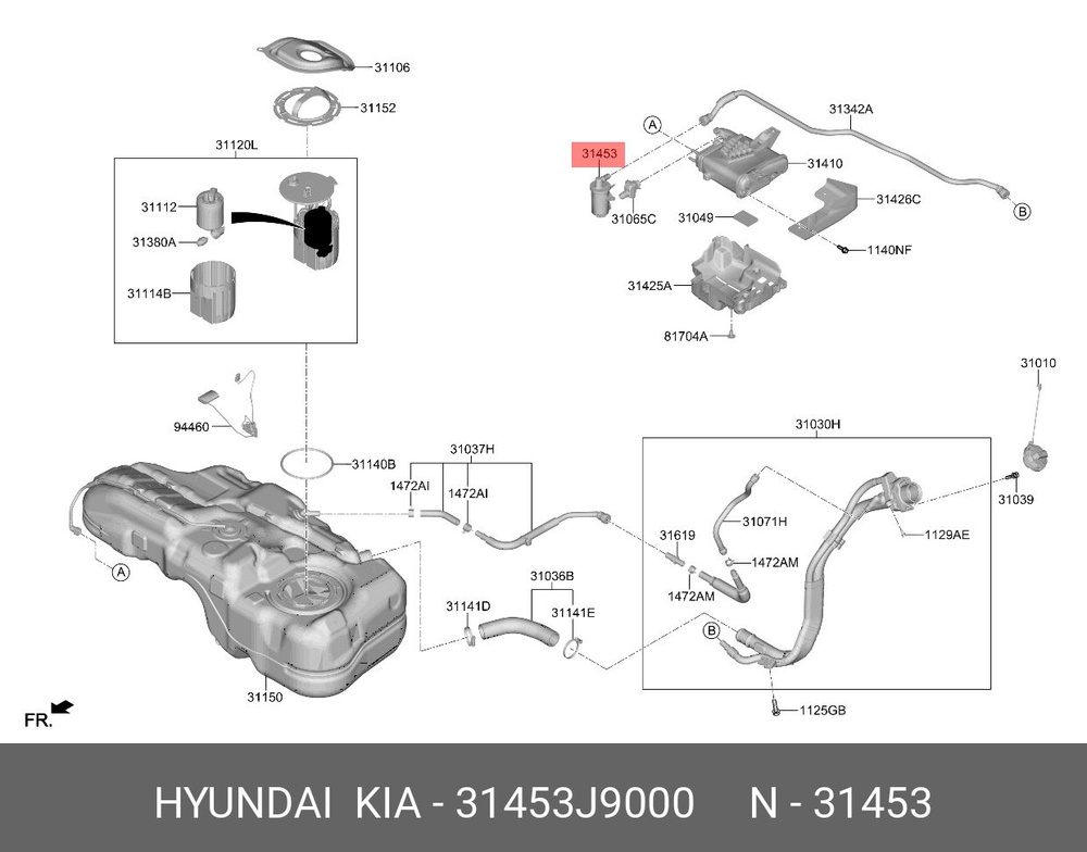 Фильтр воздушный абсорбера топливного бака Hyundai-KIA 31453J9000 ...