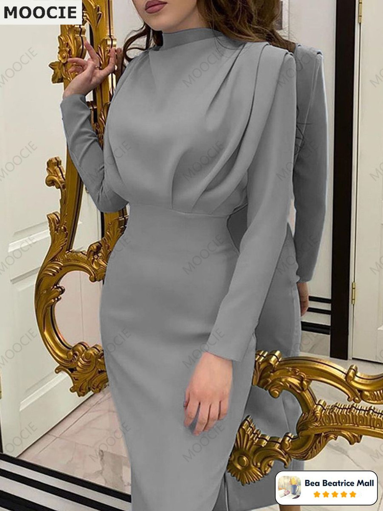 Платье Женский MOOCIE серый Повседневный Длинный Полиэстер, размер 50 купить c доставкой на OZON ...