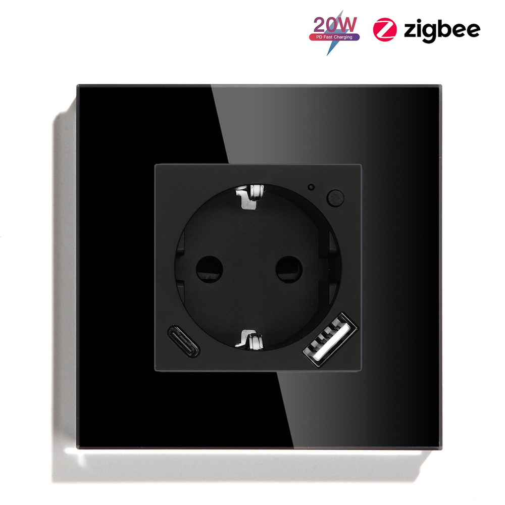 Розетка Умная Zigbee одинарная с USB и type-C входами, быстрая зарядка 20W, мониторинг ...