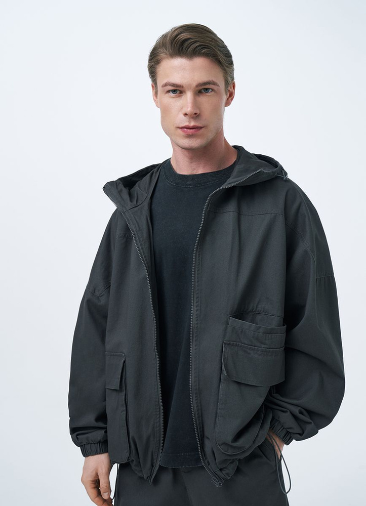 Ветровка Мужской O'STIN Карманы серый Текстиль, размер 48 Длинный На любой сезон свободный Китай ...