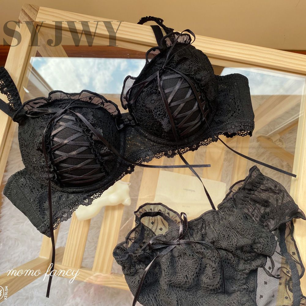 Комплект белья Женский SYJWY черный каменный Пряжка, Фастекс брифы, бралетт Нитрил Рюши ...