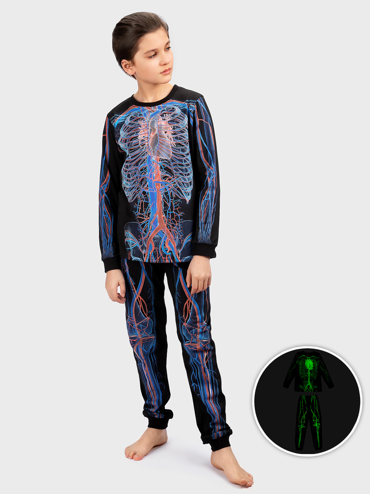 Пижама Девочки KyKy wear с брюками Хлопок, размер 158, 164 черный Длинный Россия Без застежки ...