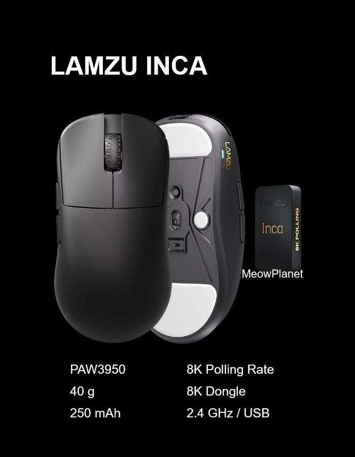 Игровая мышь беспроводная Lamzu беспроводная LAMZU_INCA, 8K , черный матовый купить c доставкой ...