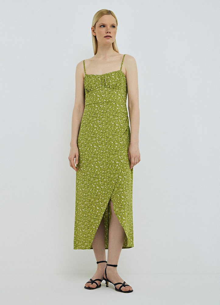 Сарафан Женский O'STIN зеленый Повседневный Бретельки Текстиль, размер 46 Завязки ...