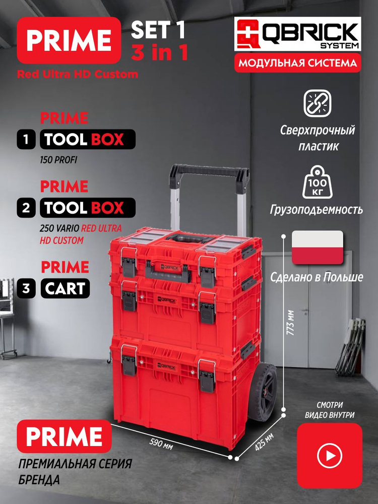 Набор ящиков для инструментов Qbrick System PRIME SET 1 RED Ultra HD ...