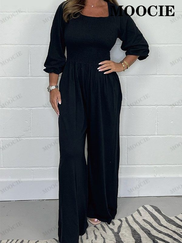 Комбинезон Женский MOOCIE, размер 56 черный меланж На любой сезон Складки с брюками Повседневный ...