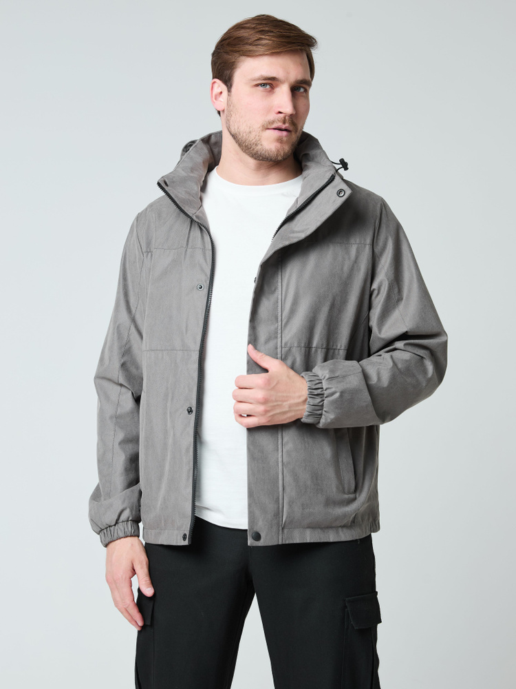 Ветровка Мужской KINGSO MENS зернистый светло-серый капюшон Полиэстер, размер 56 Длинный ...