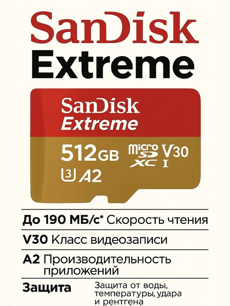 SanDisk 512 Гб Карта памяти microSDXC Extreme (SDSQXAV-512G-GN6MA ...