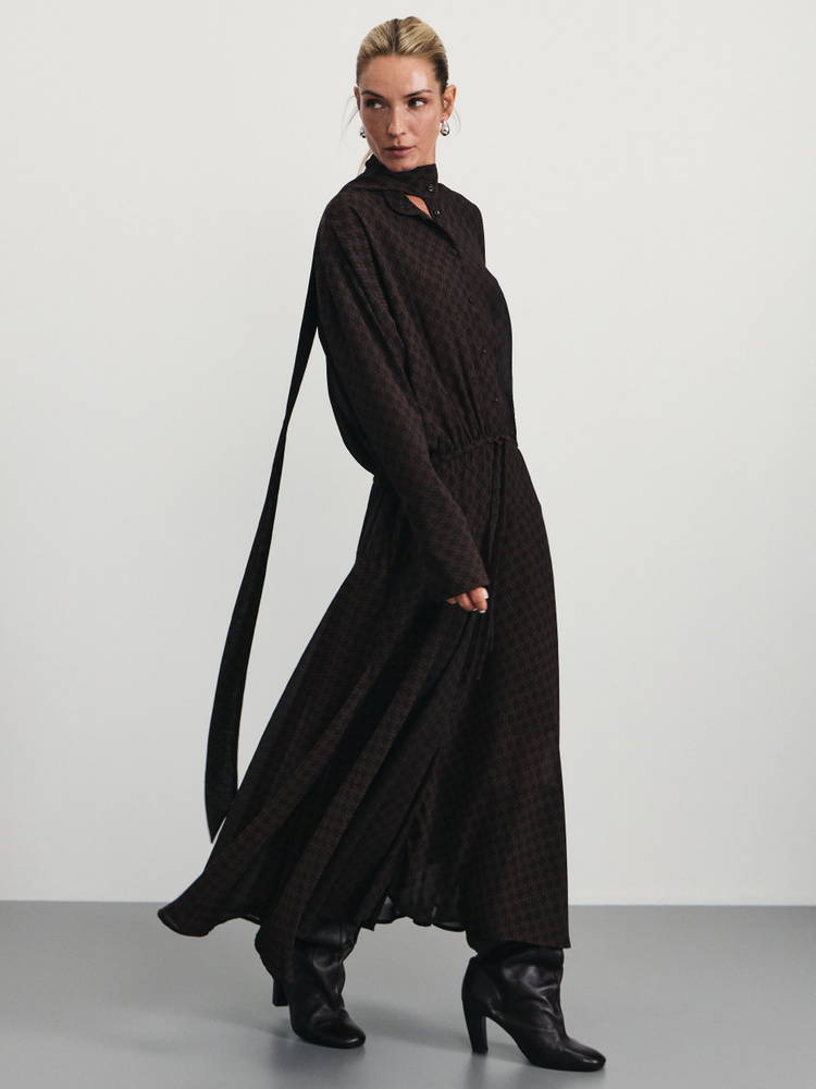 Платье Женский Zarina коричневый Повседневный Длинный Полиэстер, размер 46 Пуговицы ...