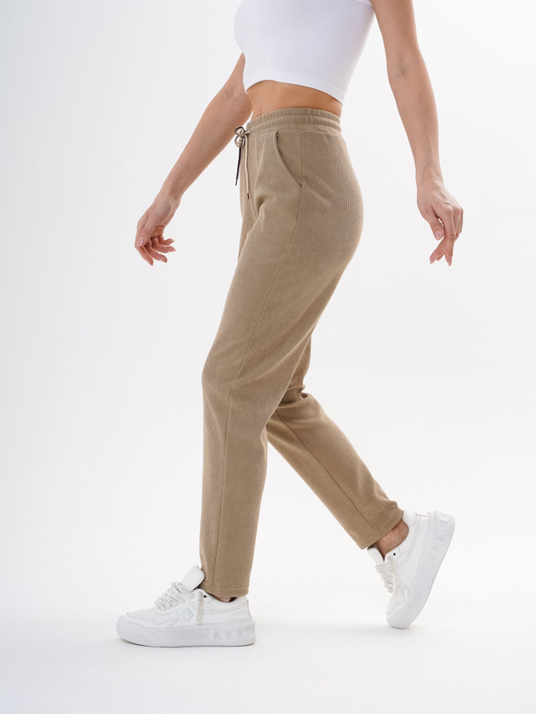 Брюки Женский XF.BUSF джоггеры, утепленные золотисто-бежевый Вельвет, Микровельвет Повседневный ...