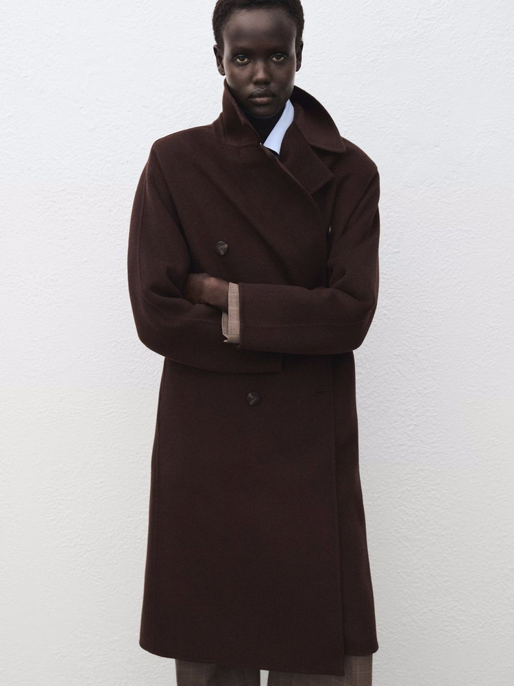 Пальто Женский MANGO темно-коричневый Шерсть, Полиэстер, размер 42, 44 На любой сезон купить c ...