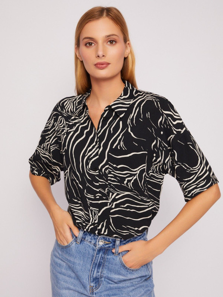 Рубашка Женский Zolla черный Короткий Вискоза, размер 42 Китай, рост 164-176 купить c доставкой ...