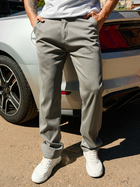 Брюки Мужской AnMin классические, прямые светло-серый Хлопок, Эластан Офисный/школьный, размер ...