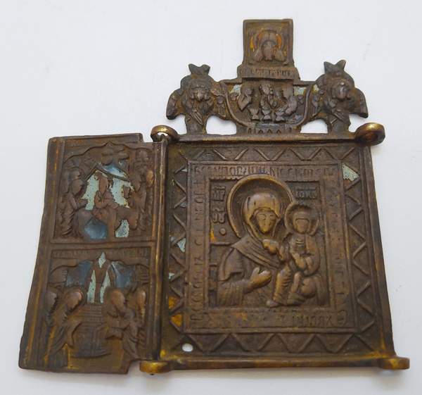 Складень Богоматерь Смоленская, латунь, литье, эмали, Российская империя, 1850-1900 гг. купить ...