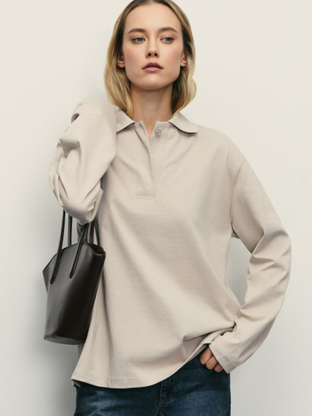 Джемпер Женский Zarina бежевый Хлопок, размер 48 свободный Длинный Однотонный Китай купить c ...