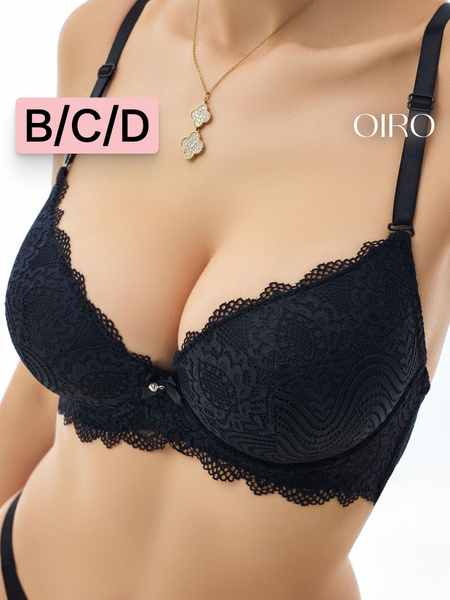 Бюстгальтер Женский OIRO на косточках, формованная чашка, размер 75B черный Полиамид, Полиэстер ...