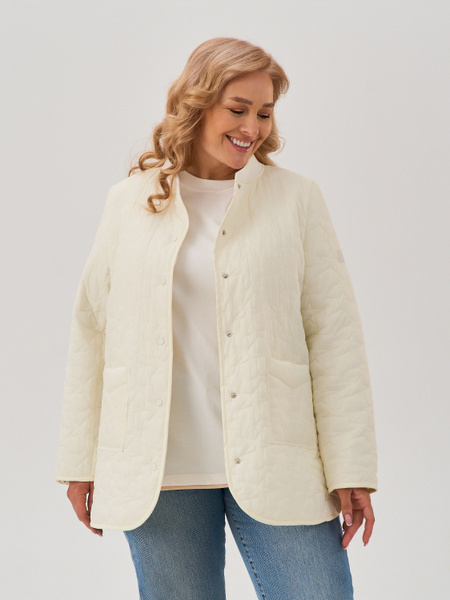 Куртка Женский Elfina Воротник, Карманы белый стойка Полиэстер, размер 54 Длинный Демисезон ...