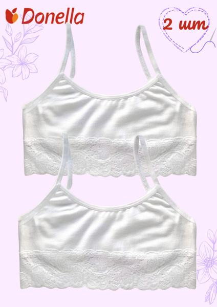 Топ Девочки Donella белый, размер 122 Хлопок, Эластан Бретельки Кружево Турция облегающий ...