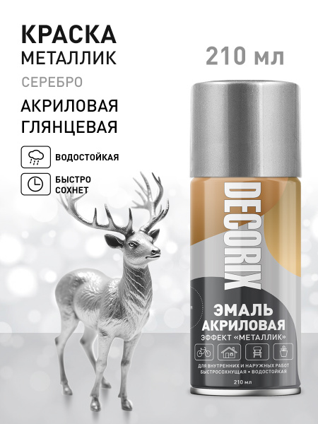 Аэрозольная эмаль универсальная металлик DECORIX в баллоне 210 мл глянцевая, цвет Серебро купить ...