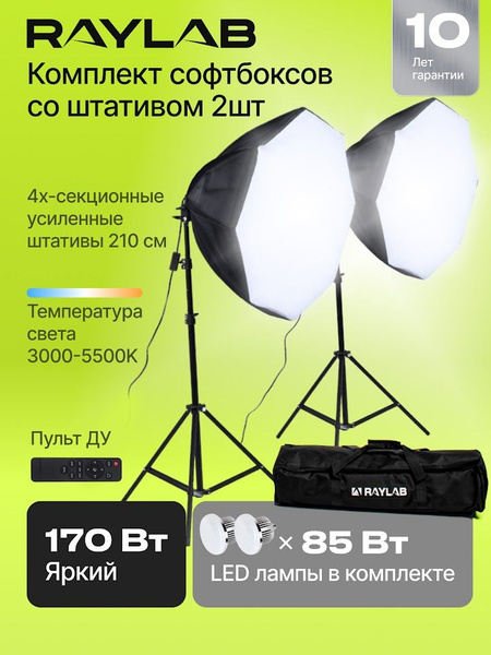 Софтбокс с лампами и штативом для предметной съемки, softbox свет 2шт RAYLAB RL-Dlight kit 1 ...