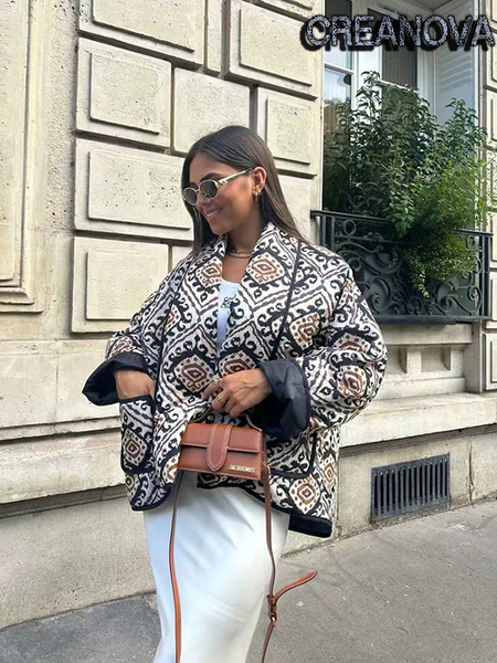 Пальто Женский CREANOVA черный муар V-образный Полиэфирное волокно Длинный, размер 44 свободный ...