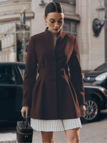 Пиджак Женский Leroy Style шоколадный, коричневый, размер 50 полуприталенный Вечерний ...