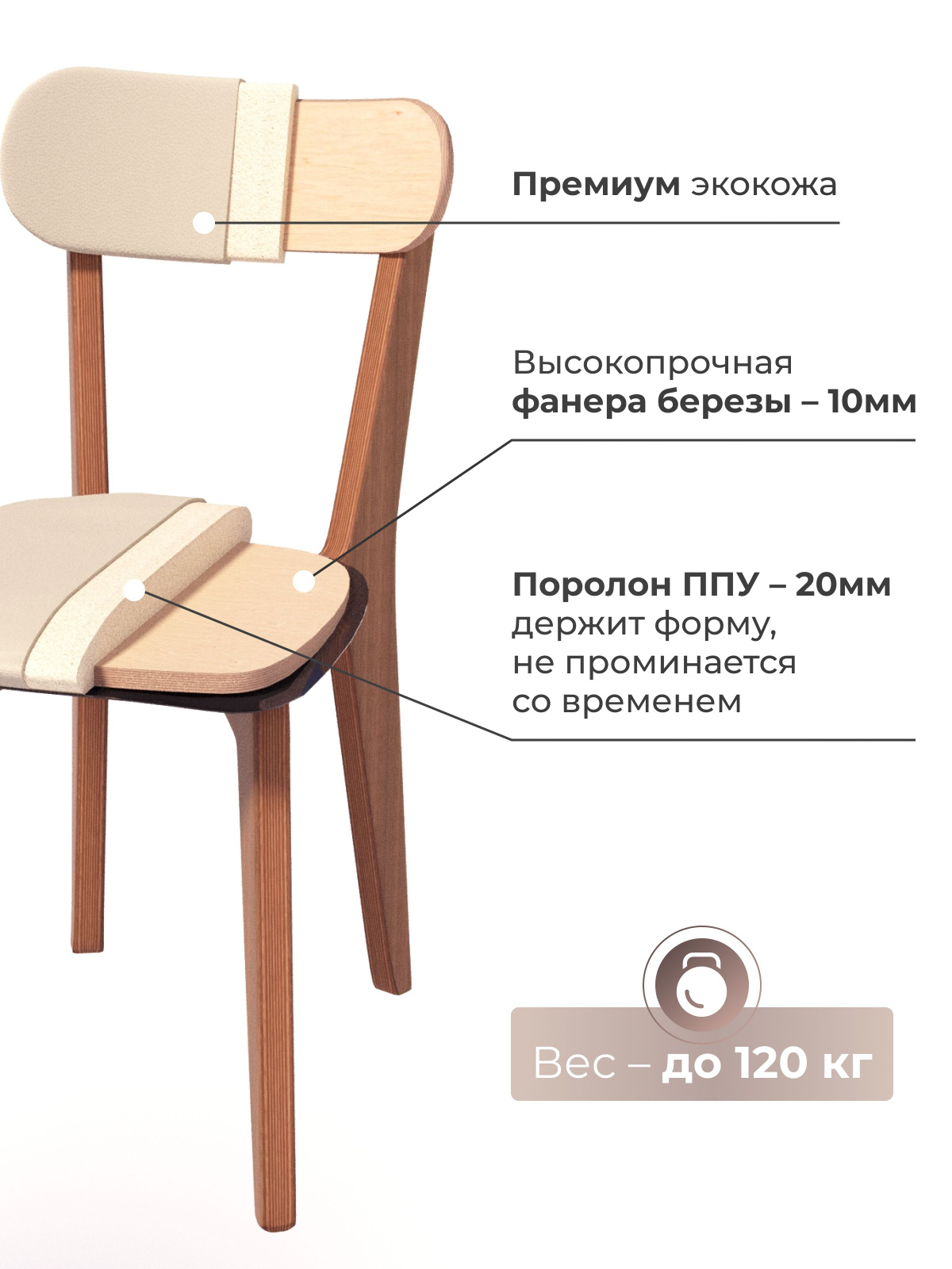 Стулья для кухни 2 штуки, деревянные, экокожа - купить с доставкой по ...