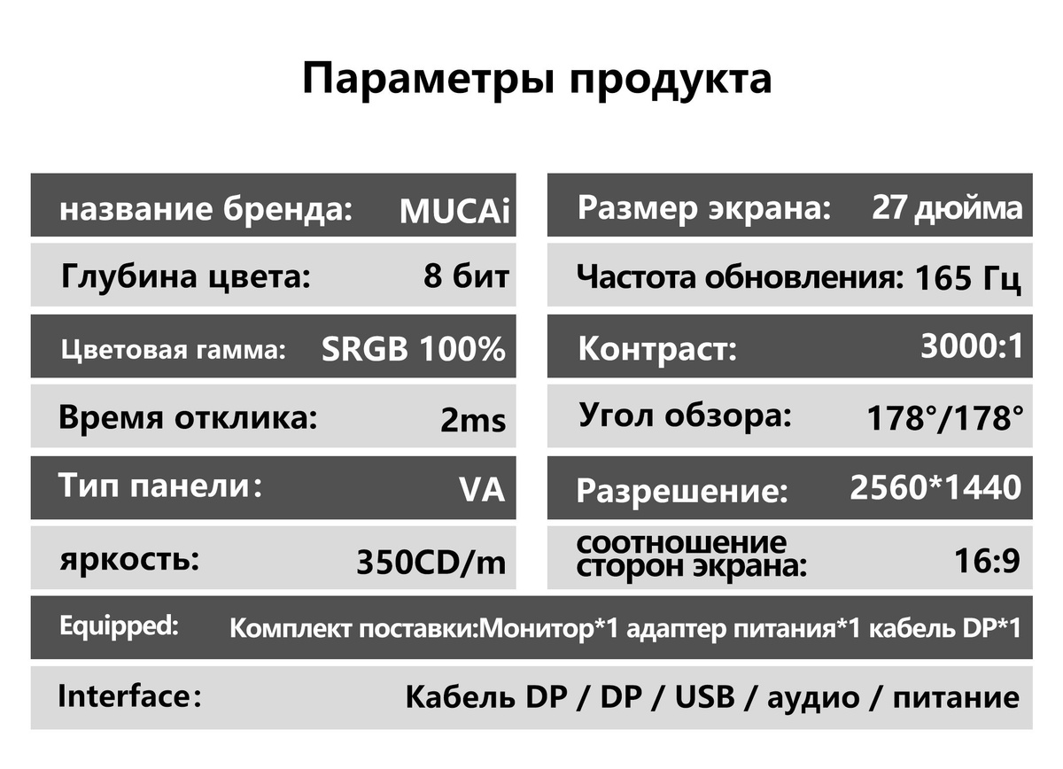 Mucai 27" Монитор NQ270-T-165 Гц, черный купить на OZON по низкой цене (2939392929)