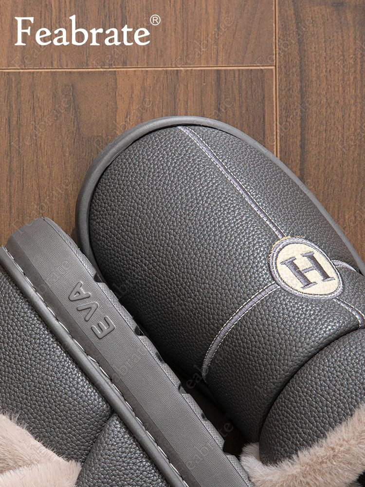 Тапочки Мужской Feabrate, размер 48, 49 R (средняя) кофейный Круглый нос, Толстая подошва Зима ...