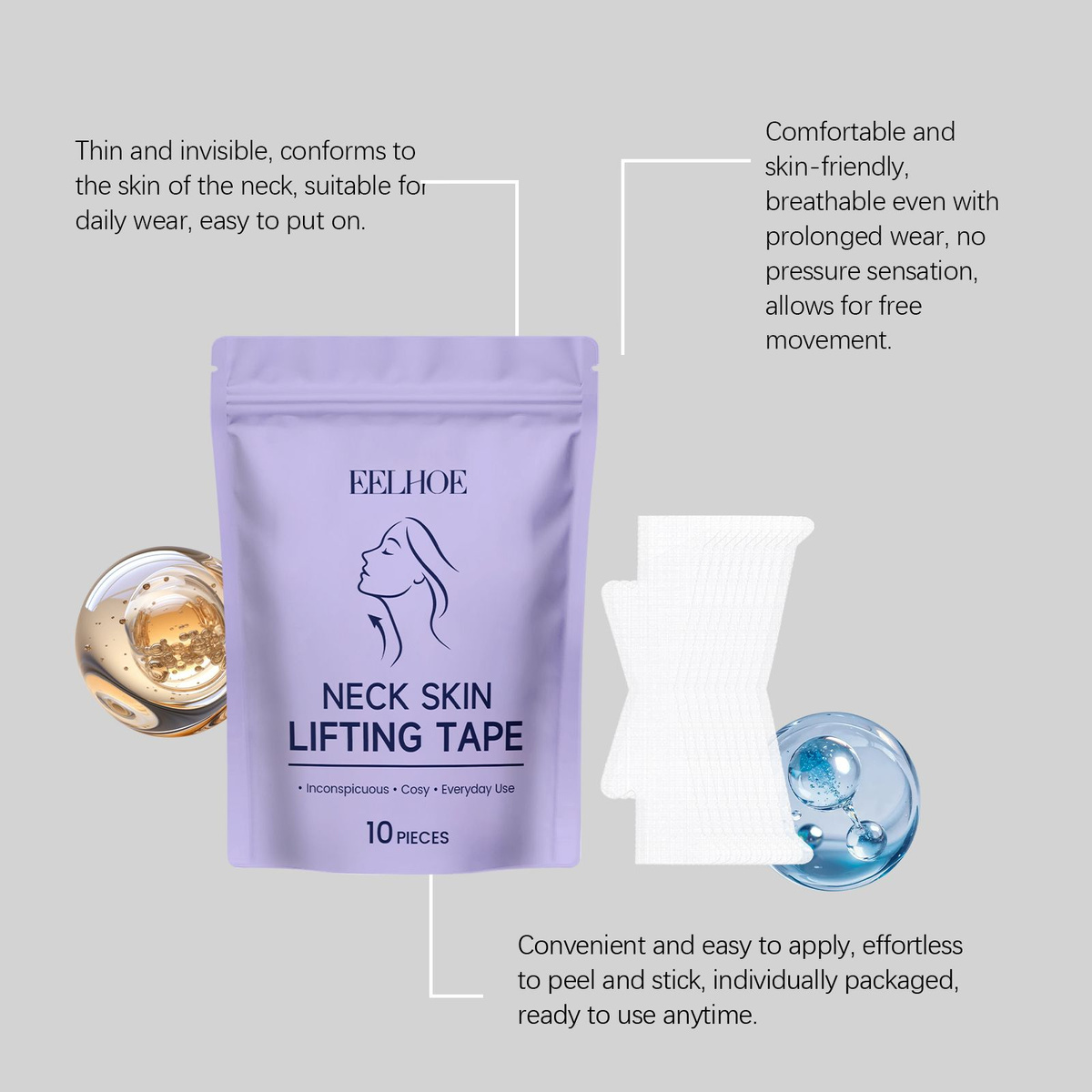 EELHOE NECK SKIN LIFTING TAPE 10 шт незаметные пластыри для подтяжки ...