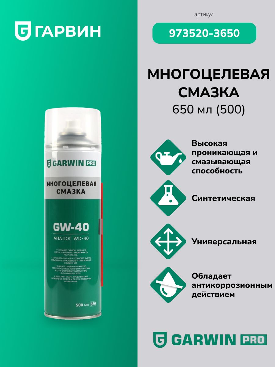 Многоцелевая смазка 650 мл (500) GW-40 GARWIN PRO 973520-3650 купить c ...