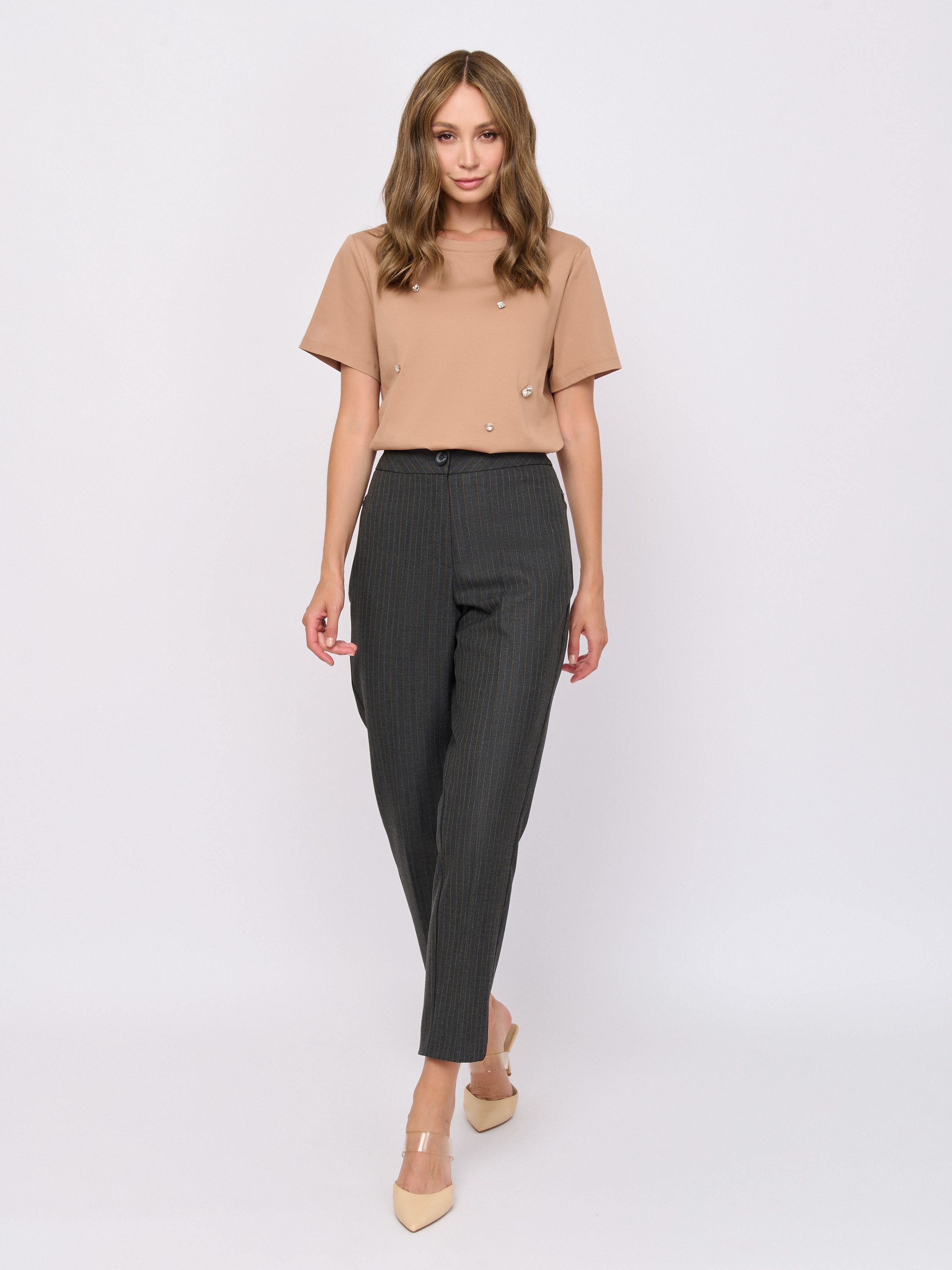 Брюки Женский Franco Vello зауженные серый Полиэстер, Вискоза Офисный ...