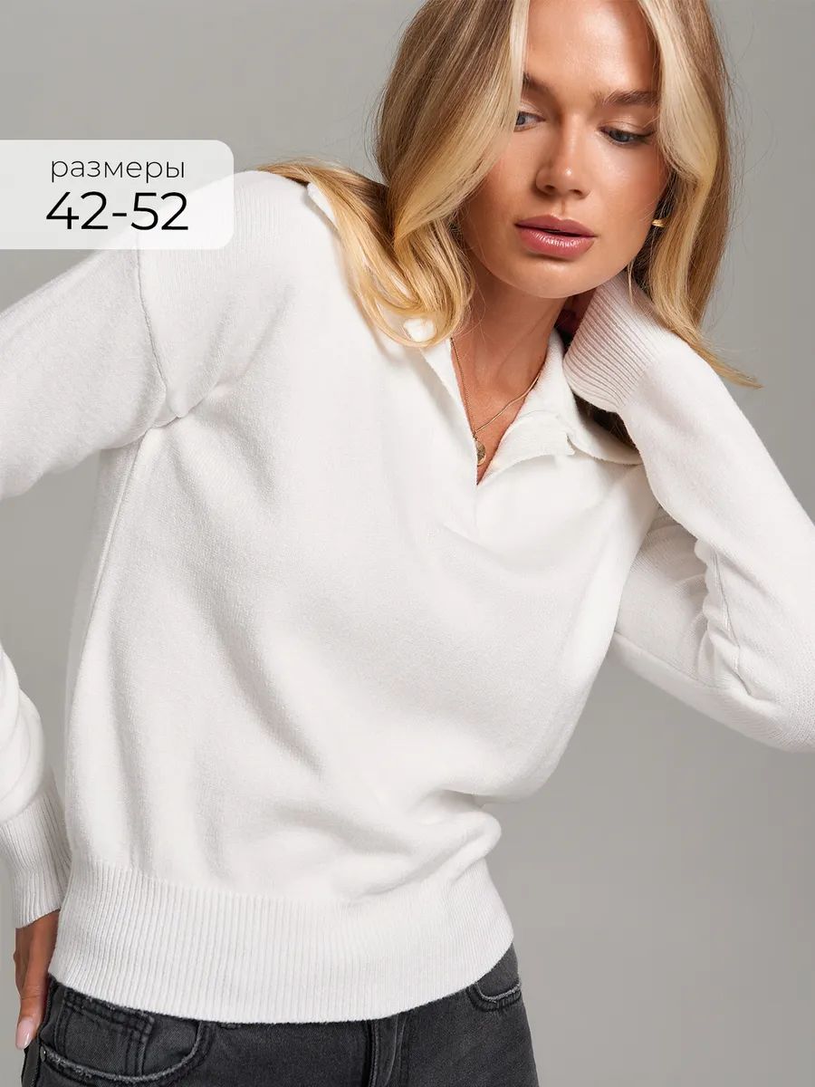 Джемпер Женский Obba белый Вискоза, Полиэстер, размер 52 Без застежки ...