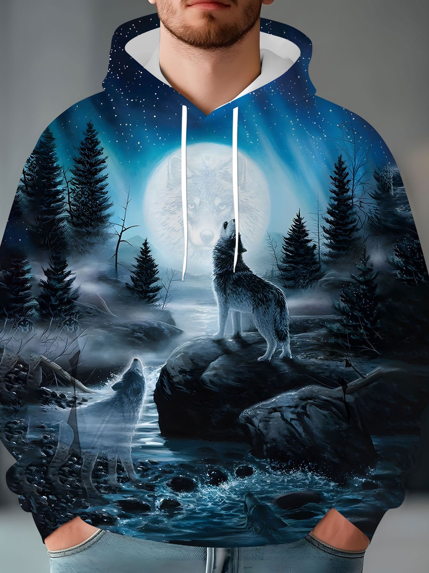 Толстовка Мужской Cool clothing небесно-голубой Затягивающийся шнурок ...