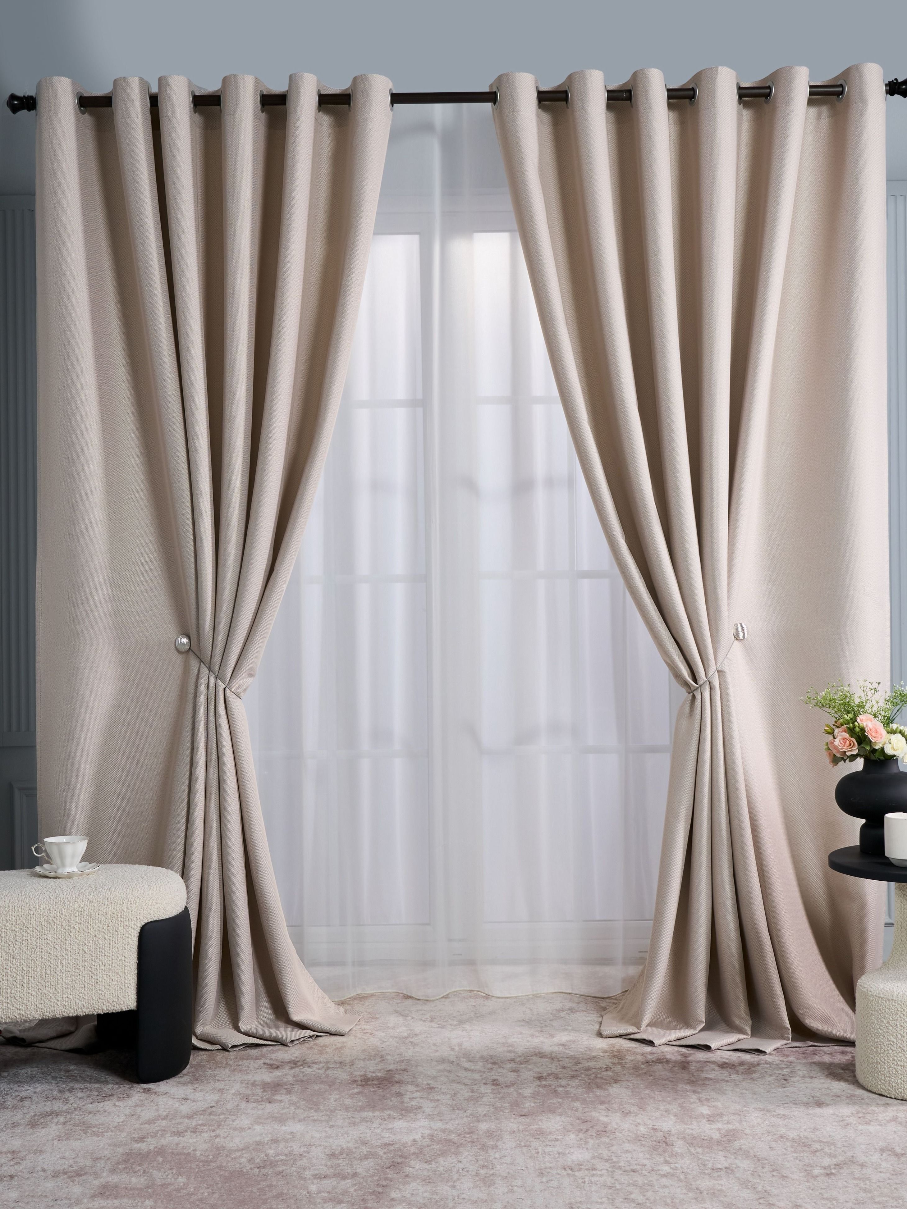 Комплект штор Айвори Рогожка люверсы , 250х400см, жемчужный, Рогожка ...