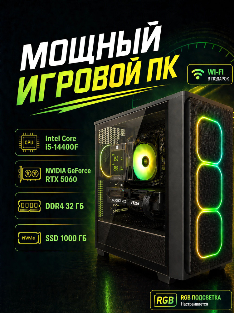 Системный блок (Intel Core i5-14400F, RAM 32 ГБ, SSD 1000 ГБ, NVIDIA ...