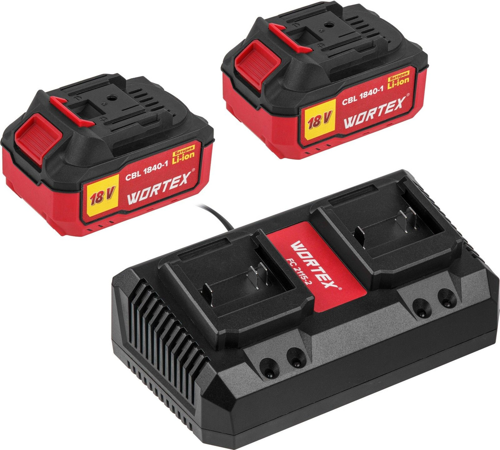 Комплект аккумулятор 18В 4Ач 2 штуки и зарядное устройство WORTEX ALL1 (1329413) - купить с ...