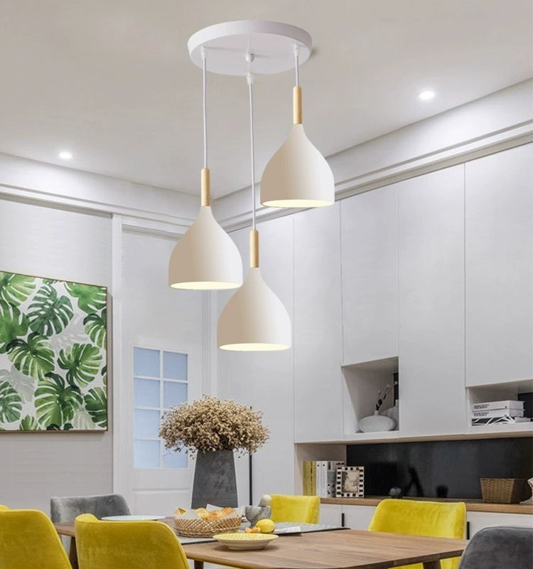 Светильник подвесной тройной белый, люстра на кухню над столом Е27 ...