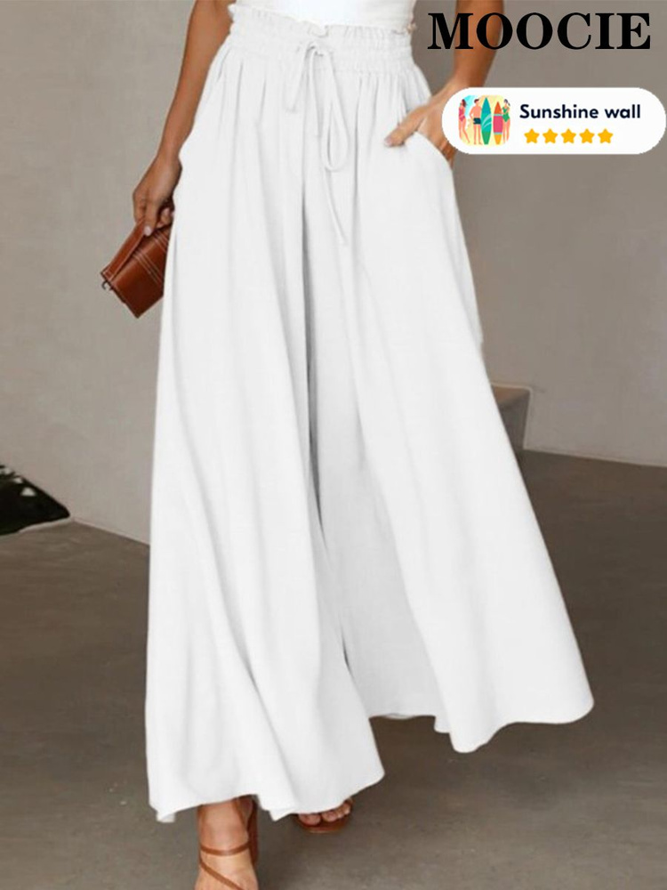 Брюки Женский MOOCIE кюлоты белый Политекс Повседневный, размер 52 Пояс ...