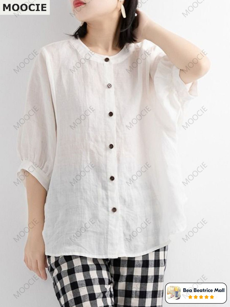 Блузка Женский MOOCIE белый муар Хлопок Средний, размер 52 Кнопки Китай Повседневный купить c ...