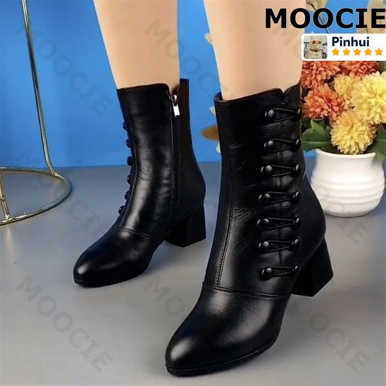 Сапоги Женский MOOCIE полусапоги, размер 39 черный Демисезон Толстый каблук Молния купить c ...