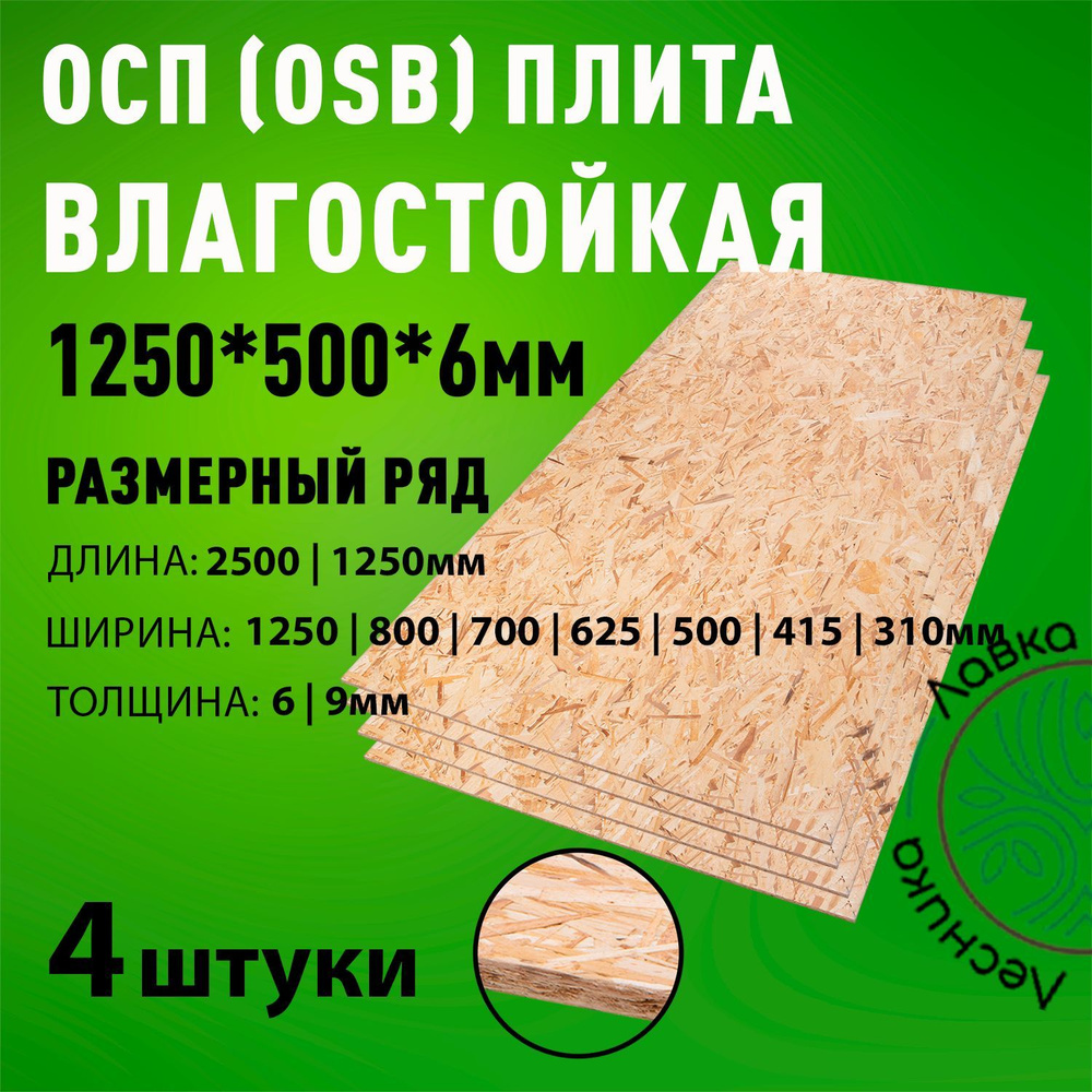 ОСП (OSB 3) плита влагостойкая 1250х500х6мм 4 шт. купить на OZON по низкой цене (1755393877)