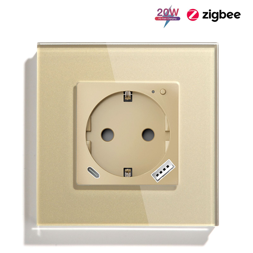 Розетка Умная Zigbee одинарная с USB и type-C входами, быстрая зарядка 20W, мониторинг ...