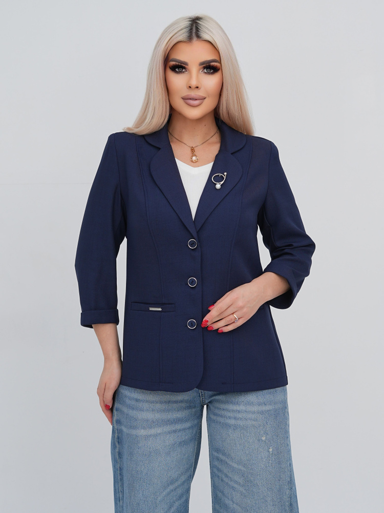 Пиджак Женский Tiffany collection синий, размер 62 Полиэстер Броши ...