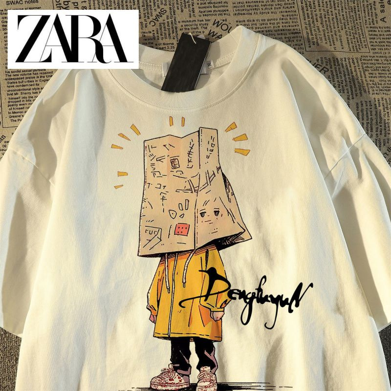 Футболка Мужской, Женский Zara белый, размер 46 Ситец Абстракция облегающий Китай, рост 150-190 ...