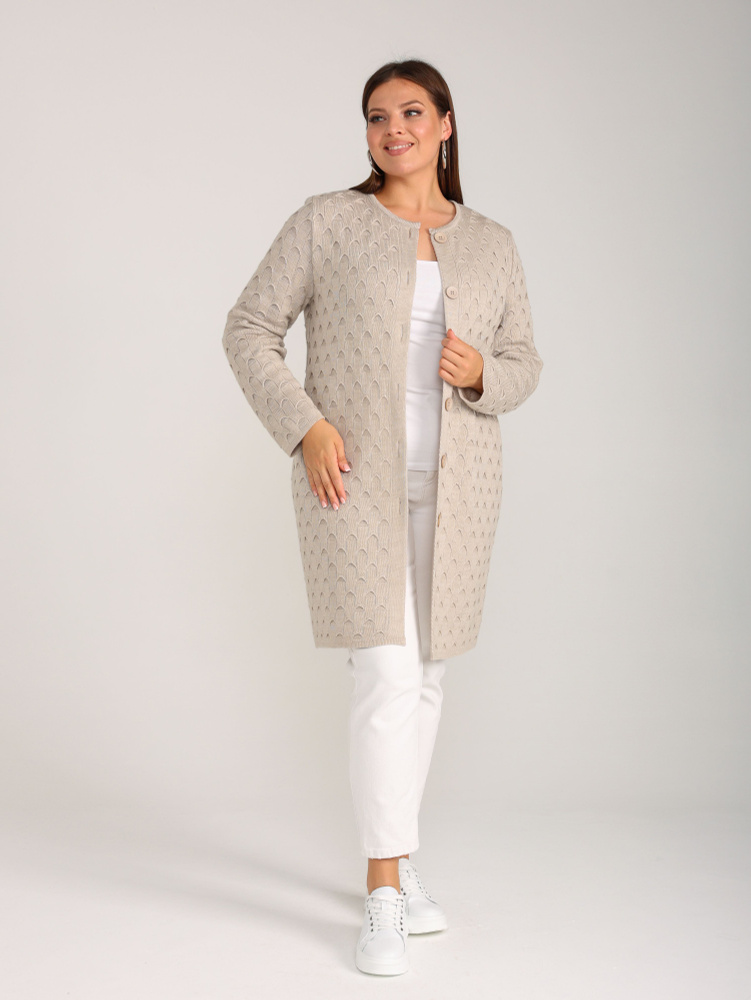 Кардиган Женский BONADI бежевый Трикотаж, размер 52 Пуговицы полуприталенный Длинный Беларусь ...
