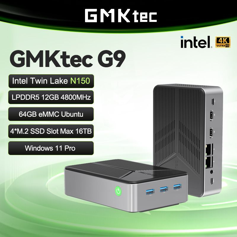 GMKtec Мини-ПК (Intel N150, RAM 12 ГБ, SSD 64 ГБ, Intel UHD Graphics ...