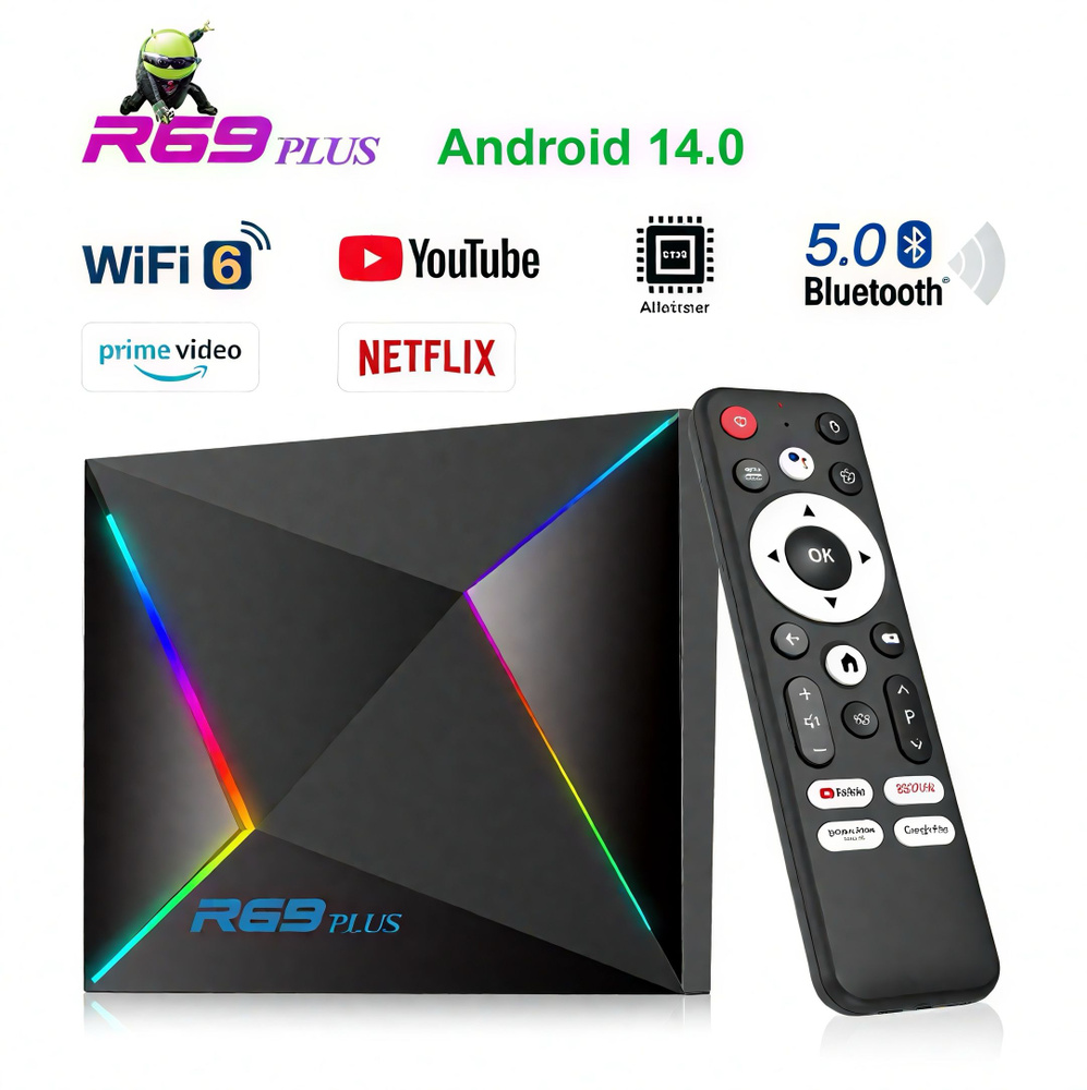 Новейшая приставка R69 PLUS 2025 года,Android 14, Allwinner H728, 1000M, HDR10+ 8K, WIFI6/BT5.0 ...