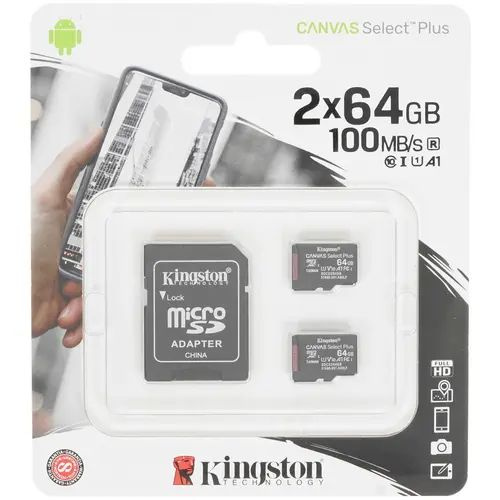 Kingston 64 ГБ Карта памяти microSDXC Canvas Select Plus (SDCS2/64GB ...
